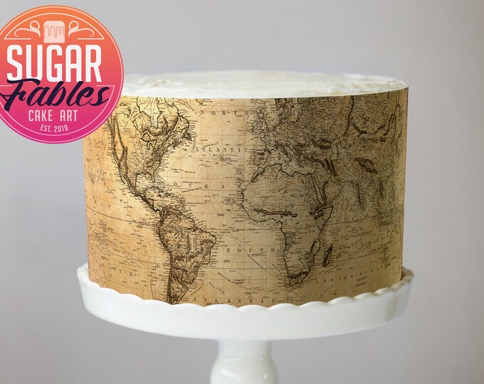 Vintage World Map, Antique Map Edible Image, Cake Wrap, Icing Sheet ...