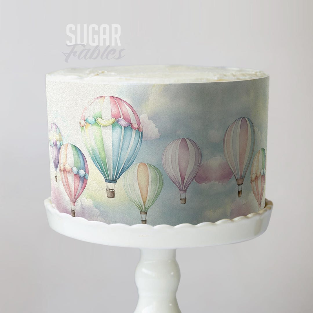 Pastel Hot Air Balloon Cake Wrap an Adventure Awaits Edible Image "oh ...