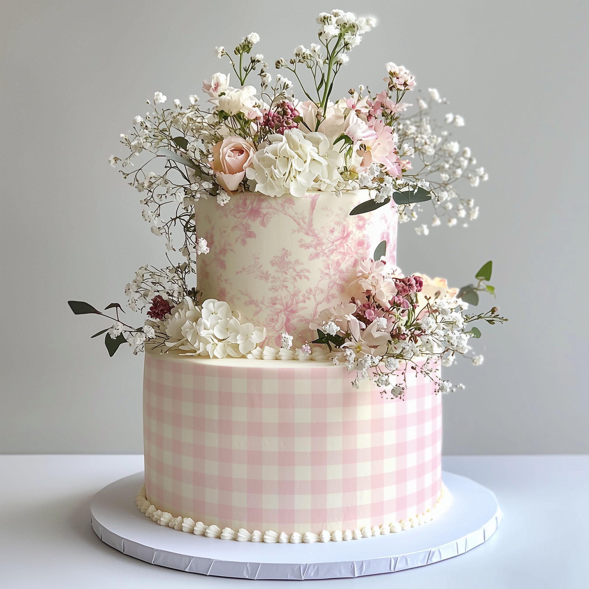 Climbing Rose Cake Wrap French Toile Pink Floral Edible Image Dusty ...