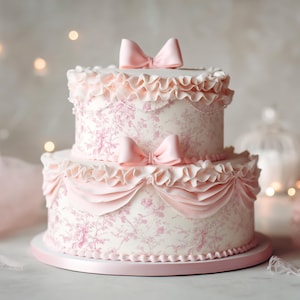Climbing Rose Cake Wrap French Toile Pink Floral Edible Image Dusty ...