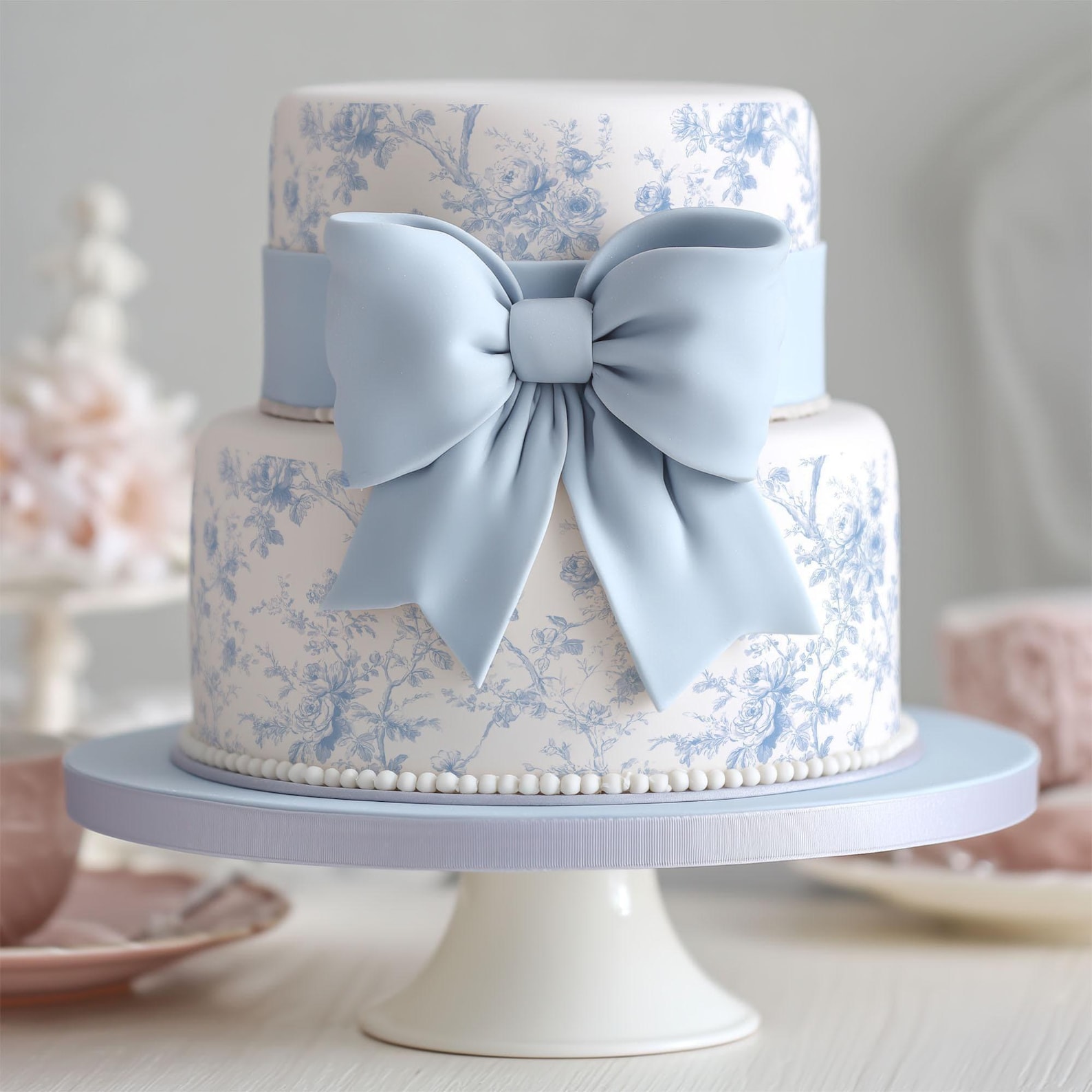 Climbing Rose Cake Wrap French Toile Pink Floral Edible Image Dusty ...