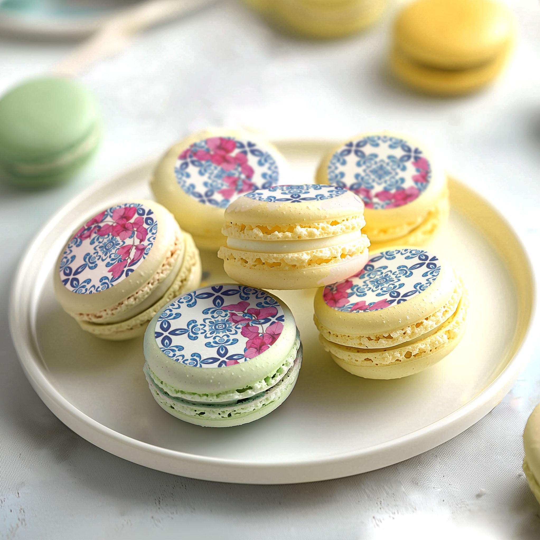 Mediterranean Tile Blue Cookie Toppers Elegant Blue Tile Cupcake Floral ...