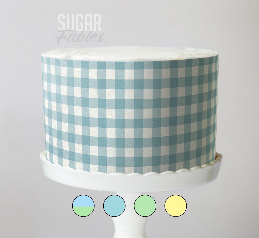 Gingham Cake Wrap Blue Pastel Picnic Edible Image Vintage Plaid ...