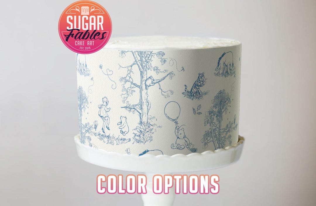 Classic Pooh Bear Toile Edible Cake Wrap Toile Du Jouy Edible Image ...