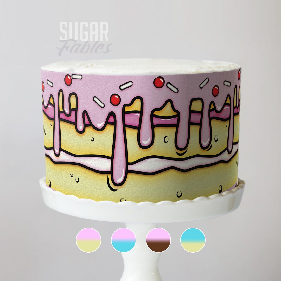 Comic Style Cartoon Cake Wrap, Pop Art Drip Edible Image, 3D Illusion ...