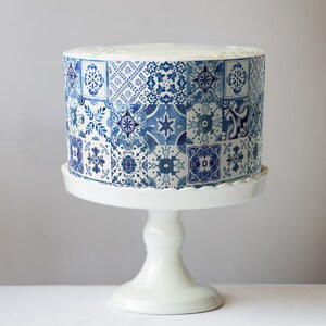 Blue Italian Tiles Cake Wrap Mediterranean Edible Images Decorative ...