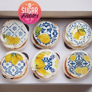 Lemon Tile Cookie Topper Italian Lemon Cupcake Italian Blue Tile ...