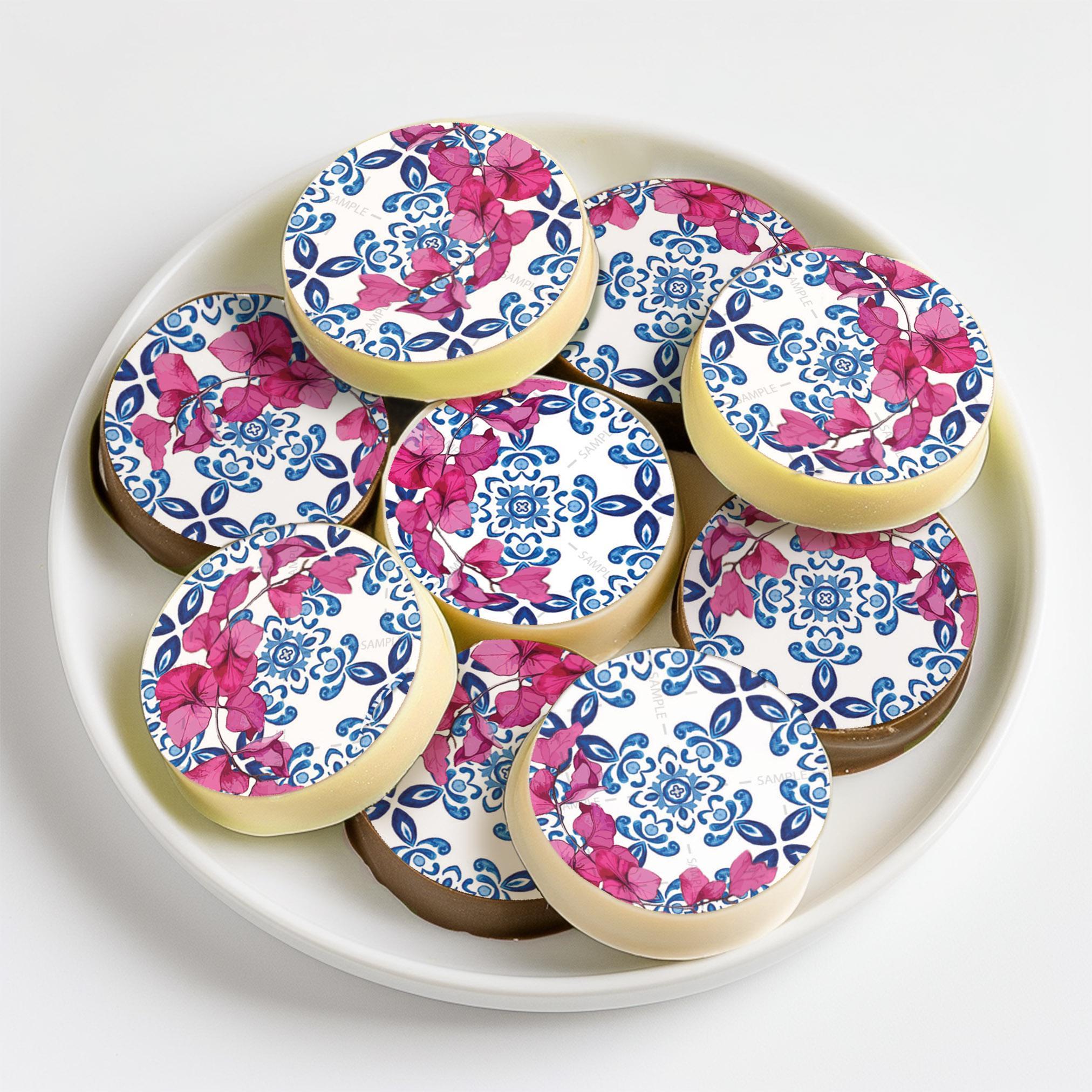 Mediterranean Tile Blue Cookie Toppers Elegant Blue Tile Cupcake Floral ...