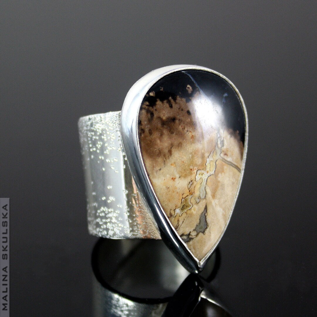 Petrified Wood Statement Ring,palm Root Silver Ring,extra Large ...