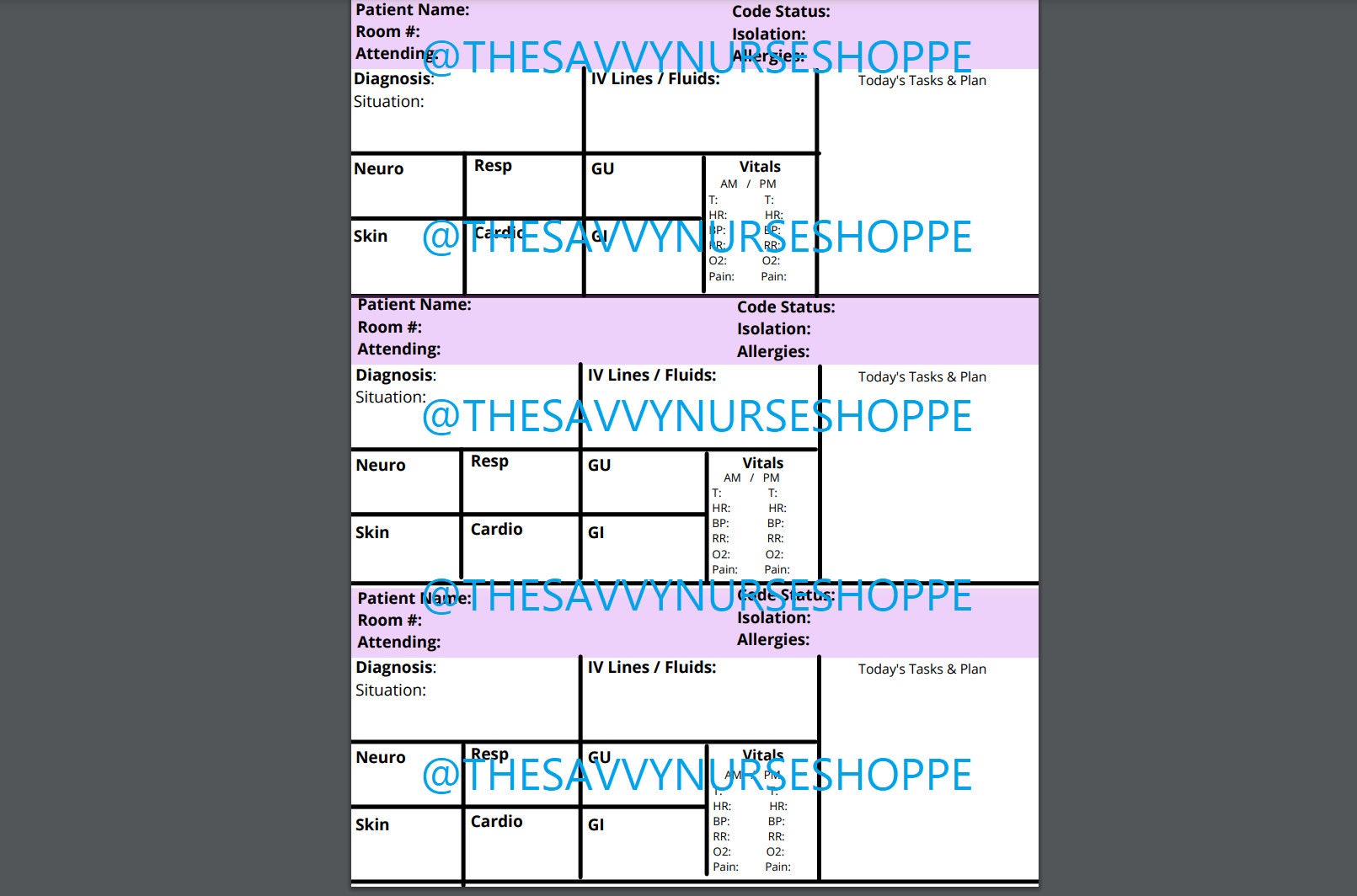 3-patient Report Sheet BLUE Digital Download - Etsy