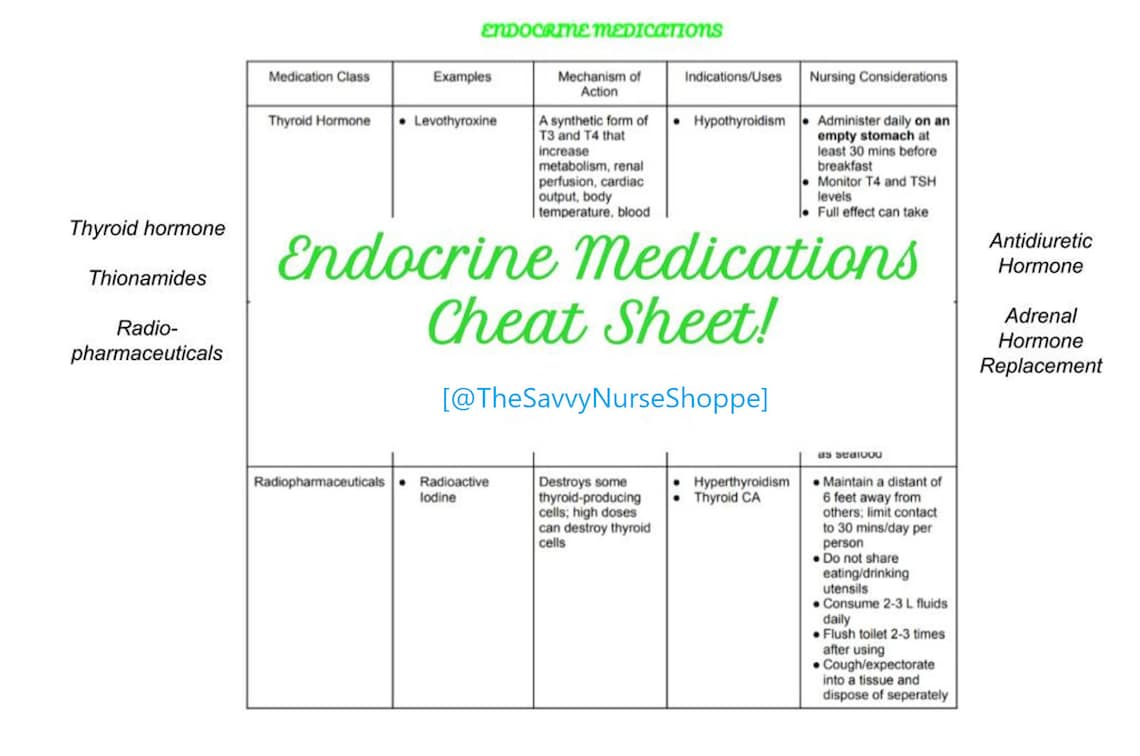Pharmacology Cheat Sheet: Endocrine - Etsy