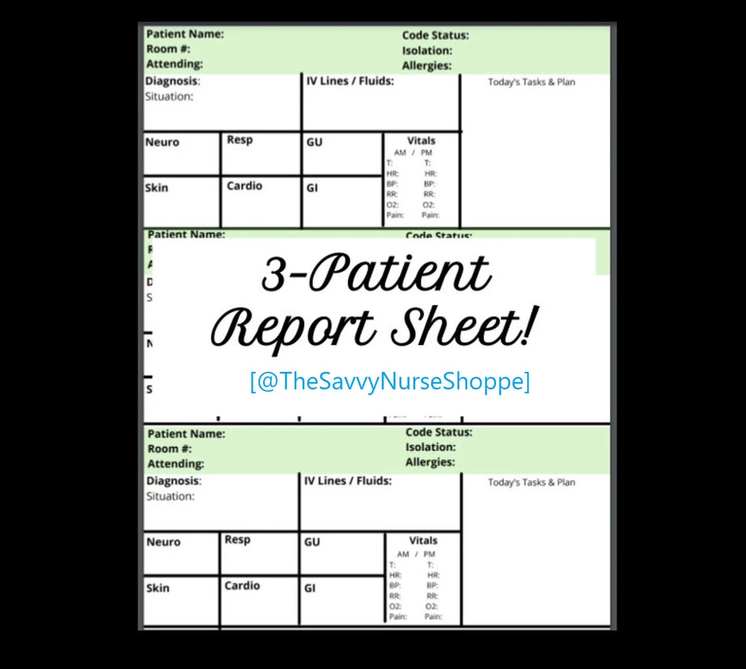 3-patient Report Sheet, GREEN, Digital Download - Etsy
