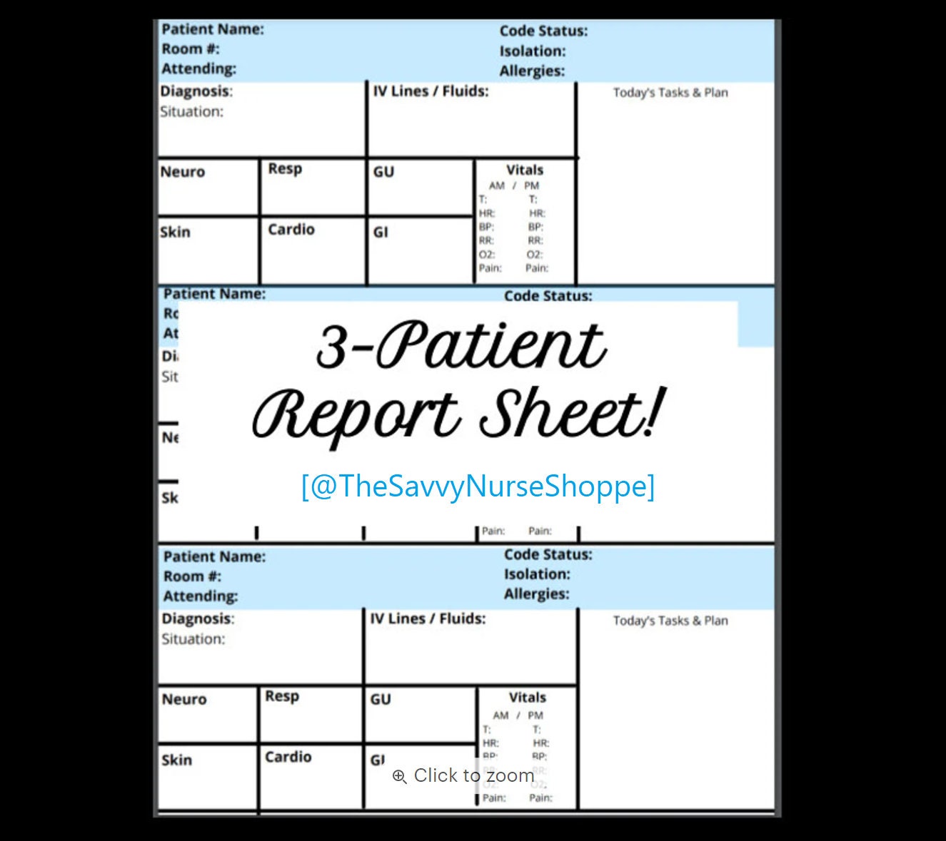 3-patient Report Sheet, BLUE, Digital Download - Etsy