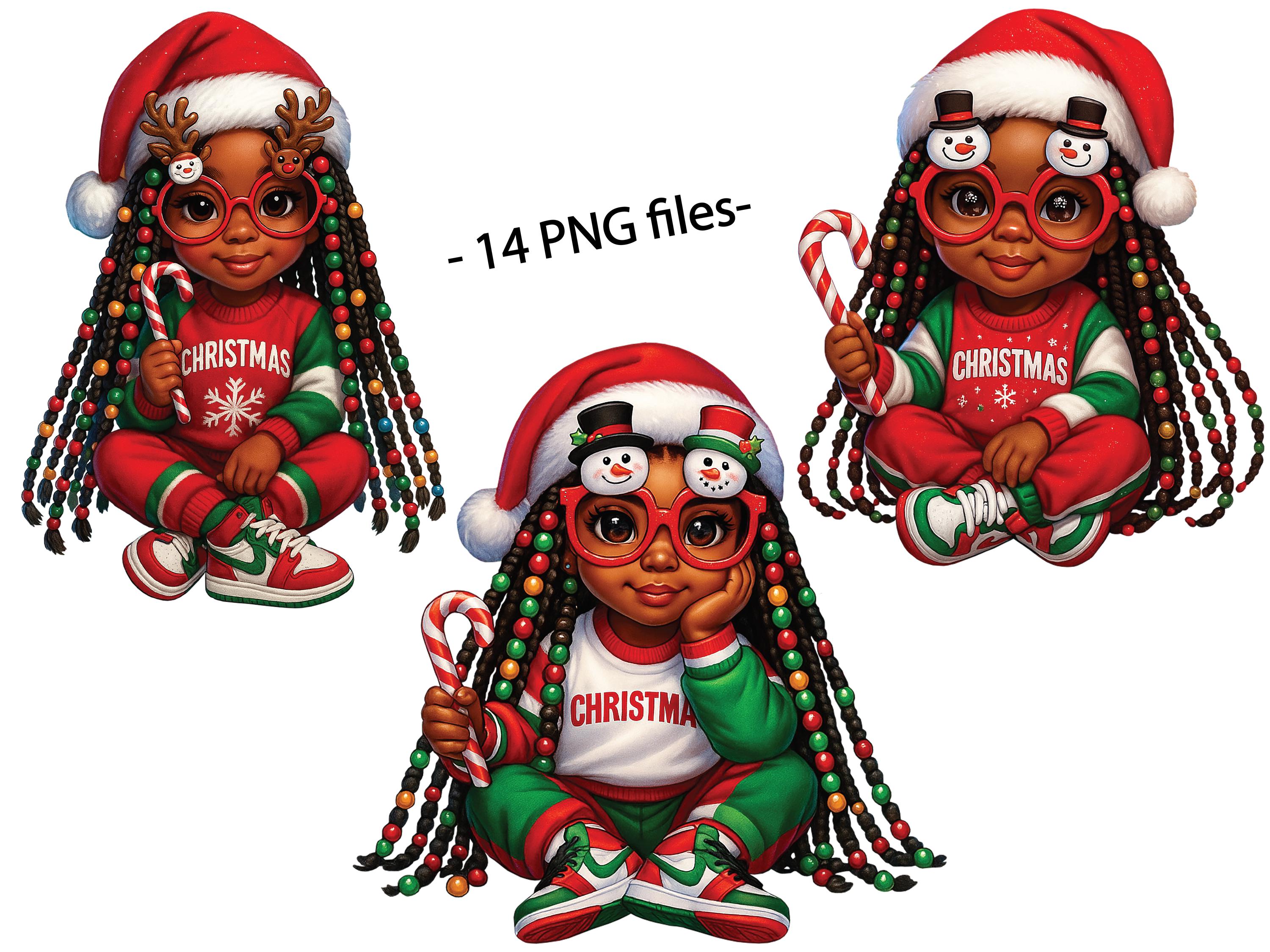 Black Girl Christmas Clipart, African American Santa Kids PNG (digital ...