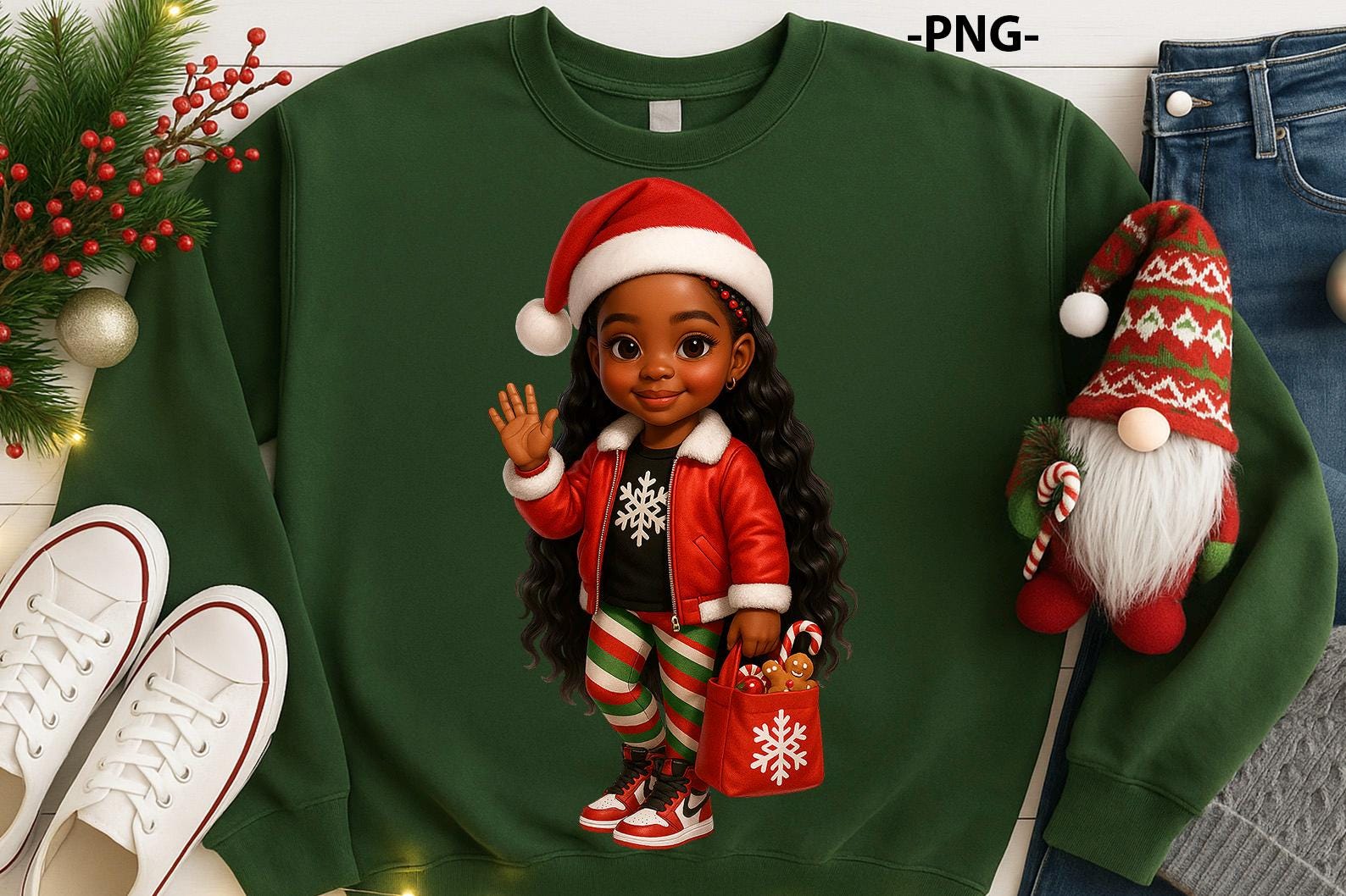 Christmas Black Girl PNG Clipart – Santa Hat, Candy Cane (transparent ...