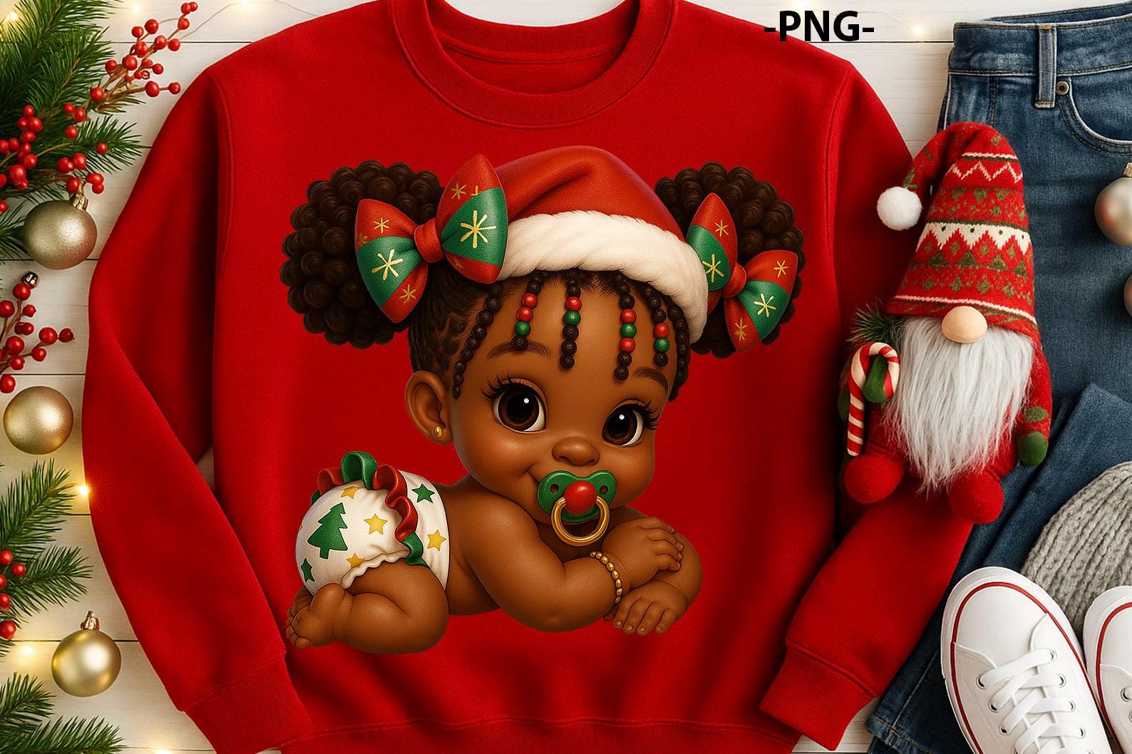 Black Baby Christmas PNG Clipart, African American Baby Girl With Santa ...