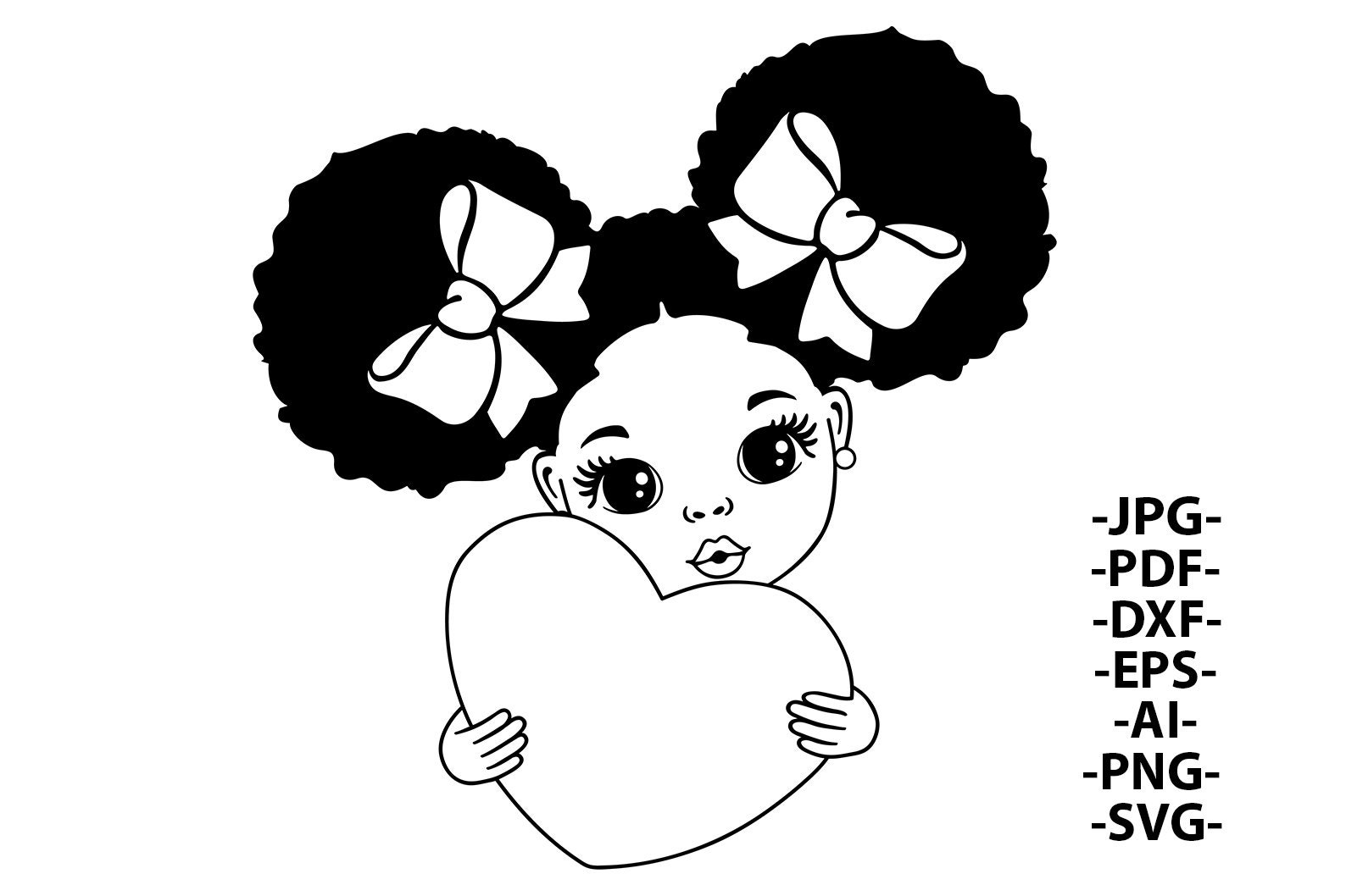 Black Girl With Puffy Hair Svg Kid With Heart Afro Girl | Etsy UK