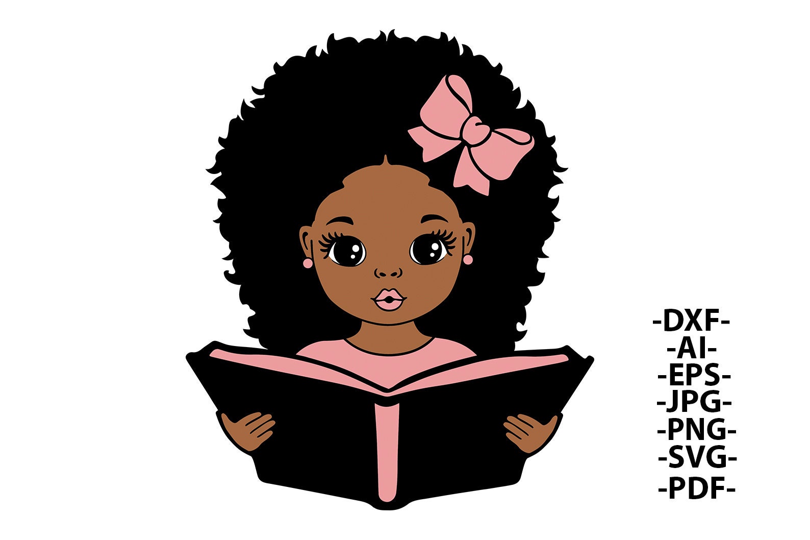 Black Girl Reading Book Svg School Girl Learning Puff Hair Etsy 5660
