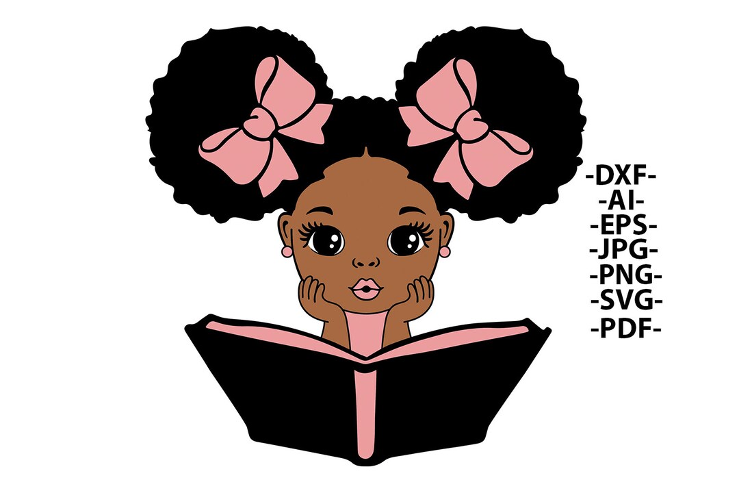 Black Girl Reading Book Svg, School, Girl Learning, Puff Hair, Afro ...
