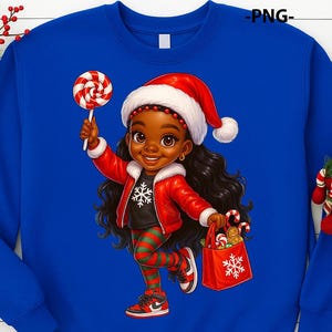 Christmas Black Girl PNG Clipart – Santa Kid With Candy (transparent ...