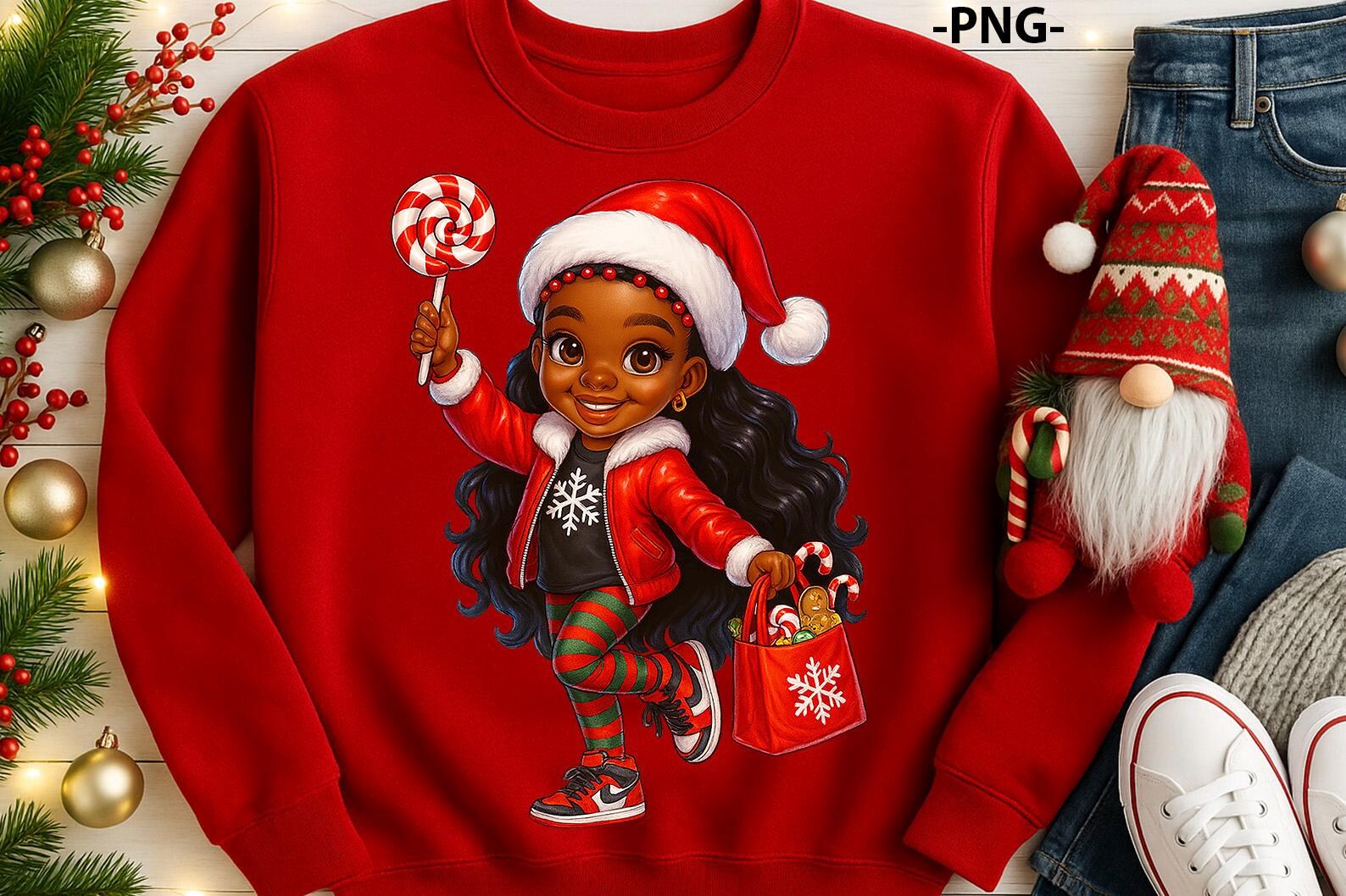 Christmas Black Girl PNG Clipart – Santa Kid With Candy (transparent ...