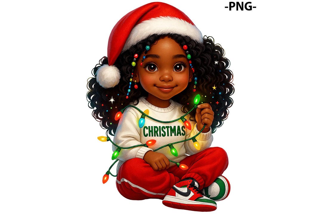 Christmas Black Girl PNG: Santa Hat Clipart (digital Download) - Etsy