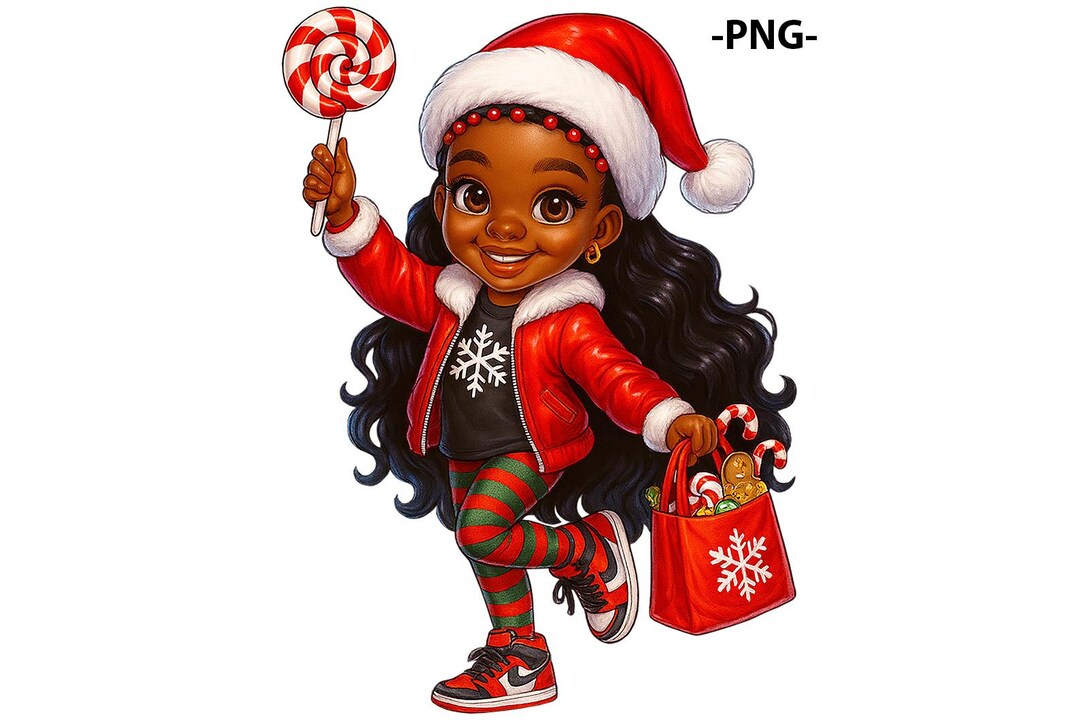 Christmas Black Girl PNG Clipart – Santa Kid With Candy (transparent ...