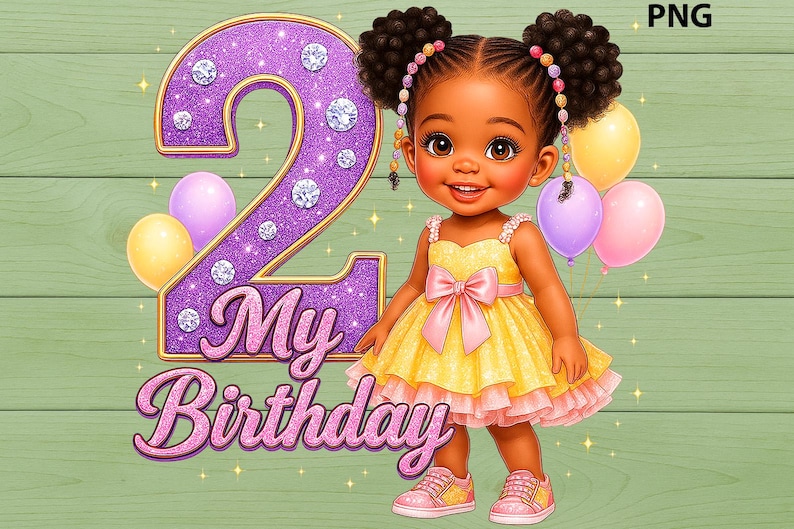 2nd Birthday Girl PNG, African American Toddler Clipart (digital ...
