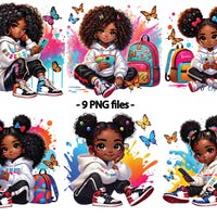 Black Girl Art Bundle Png, Cute Black Girl Clipart, Afro Png, Black ...