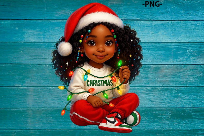 Christmas Black Girl PNG: Santa Hat Clipart (digital Download) - Etsy