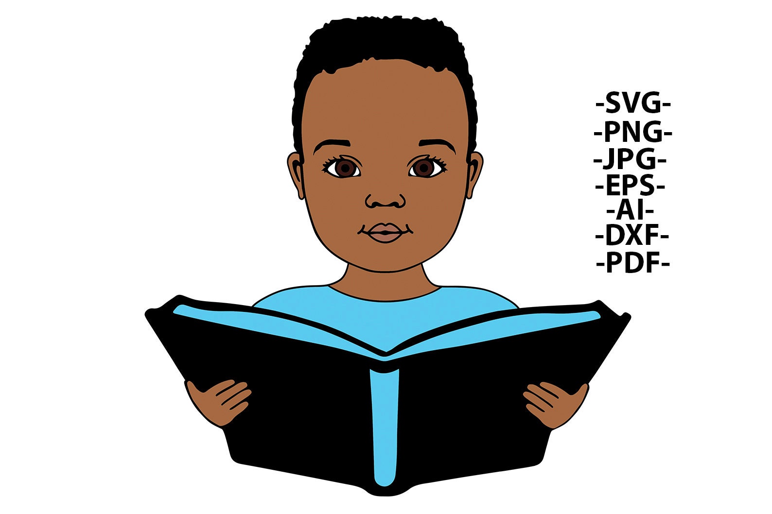 Black Boy Reading Clipart