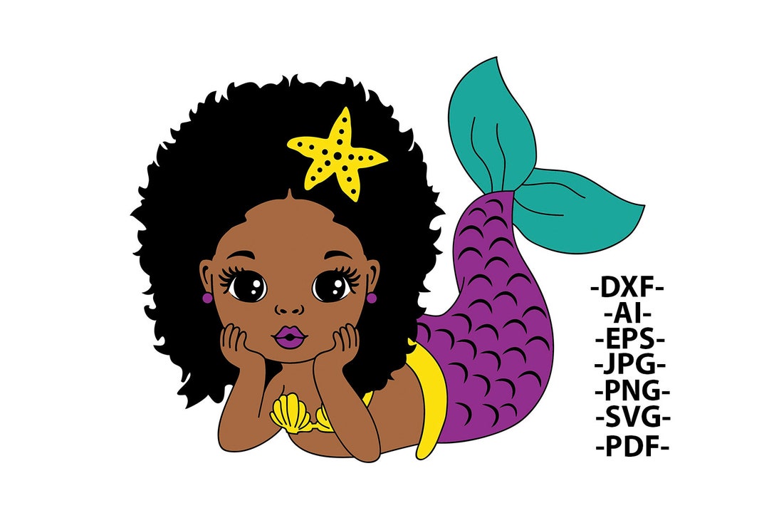 Mermaid Afro Svg, Black Mermaid Svg, Hair Puffs, Black Woman Clipart ...