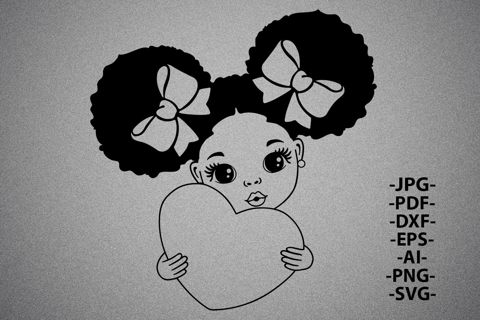 Black Girl With Puffy Hair Svg Kid With Heart Afro Girl | Etsy UK