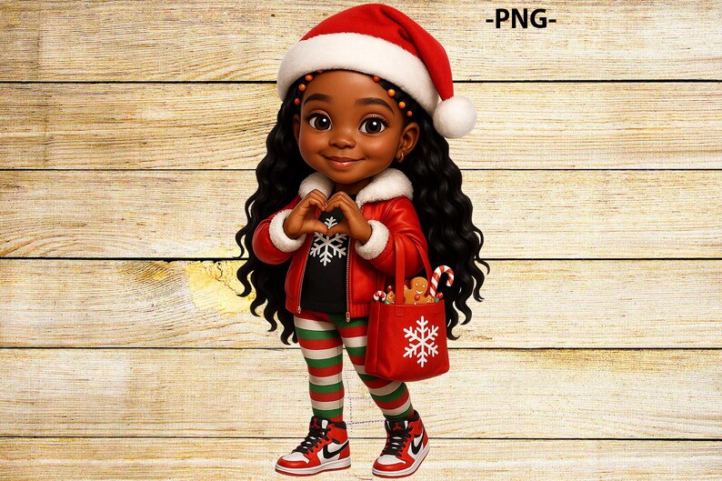 Christmas Black Girl PNG Clipart – Santa Hat, Candy Cane (transparent ...