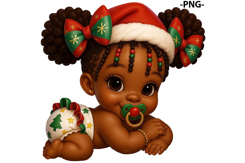 Black Baby Christmas PNG Clipart, African American Baby Girl With Santa ...