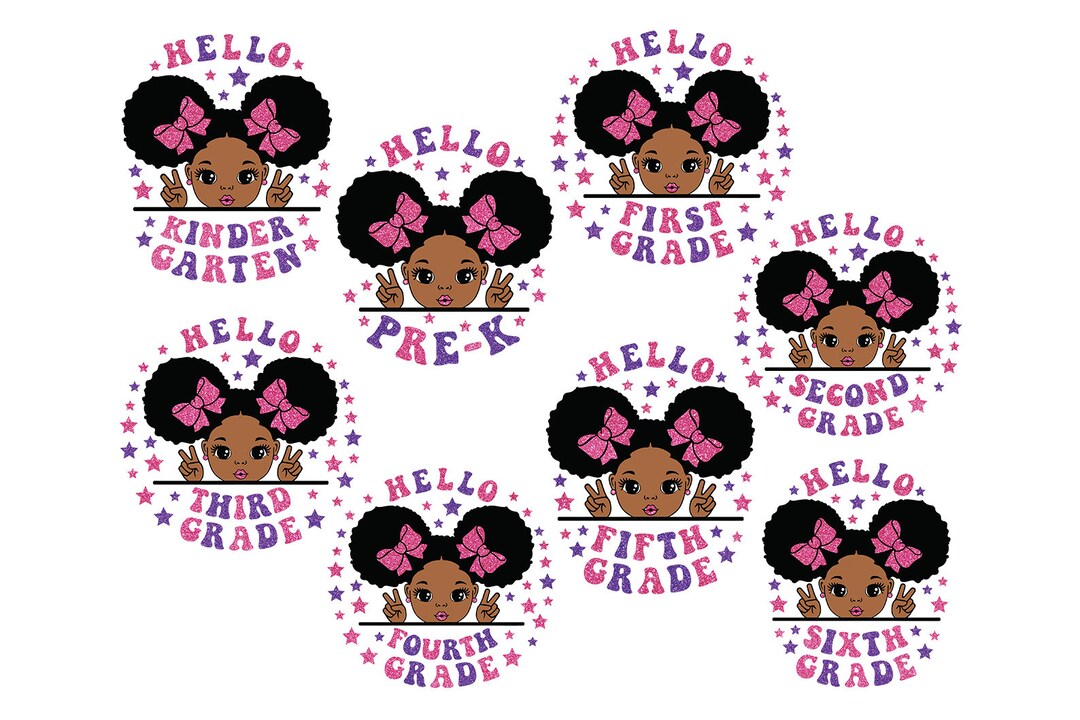 Hello Grade Bundle Svg, 1st Day of School, Girl Back to School Svg, School Girl Design ...