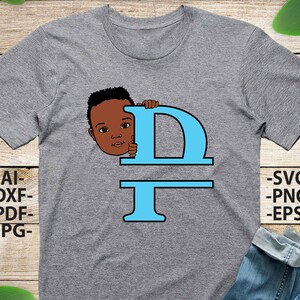 Black Boy Svg Letter P, Alphabet Name Svg, Peeking Boy Svg, Split ...