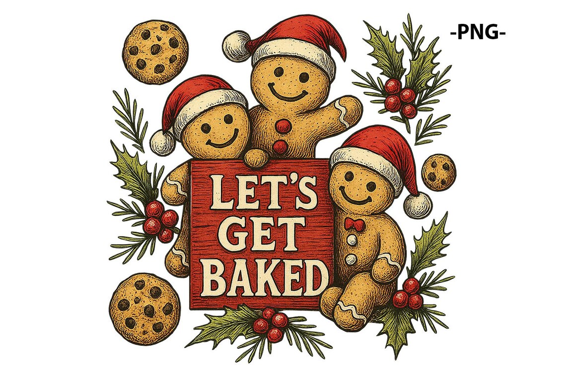 Funny Gingerbread Christmas PNG, Let's Get Baked Cookie Art (digital ...