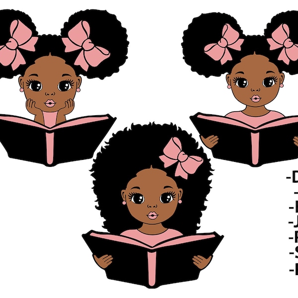 Black Girl Reading Clipart - Etsy