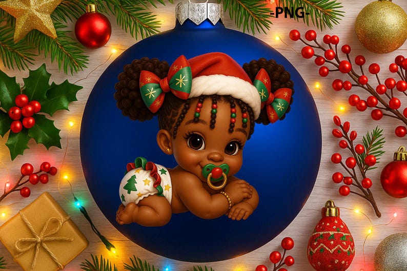 Black Baby Christmas PNG Clipart, African American Baby Girl With Santa ...