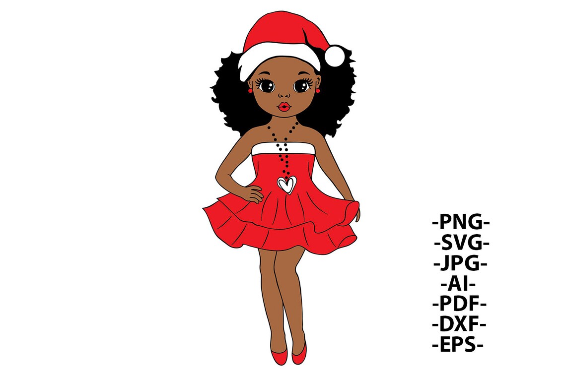 Black Christmas Svg Christmas Girl Svg Red Hat Christmas - Etsy
