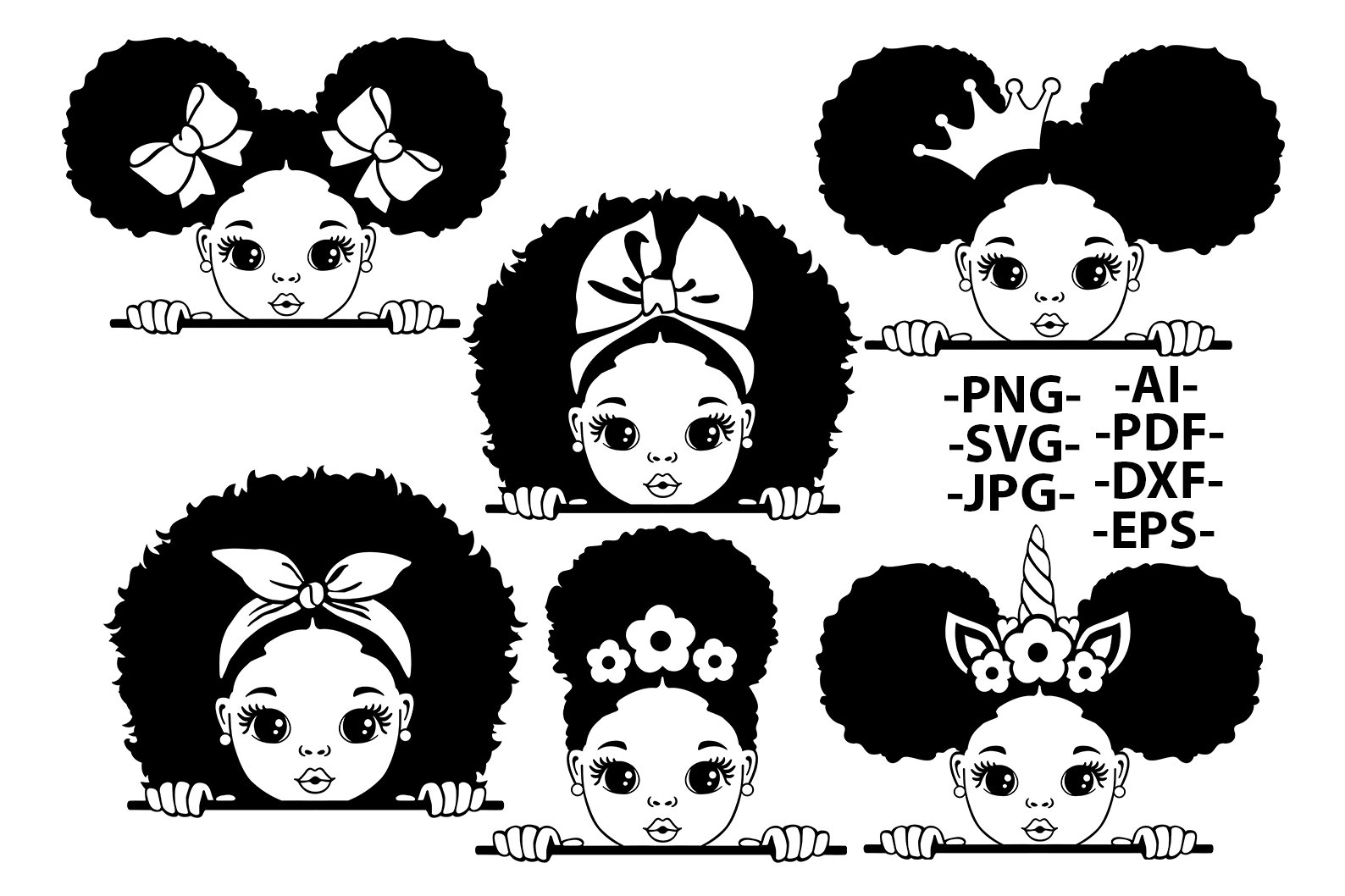 Afro Girl Outline SVG Bundle: Peekaboo African Woman Files - Etsy