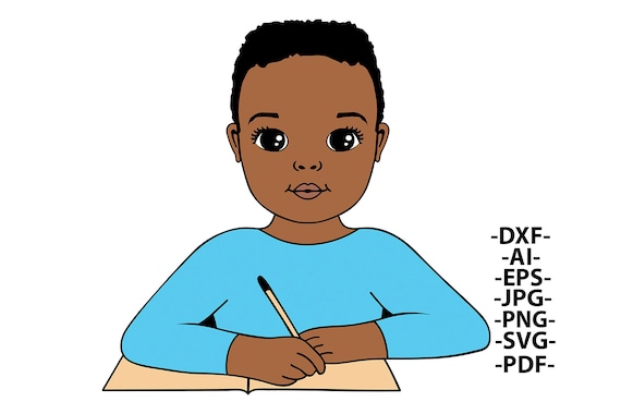 African American Boy Writing Clipart