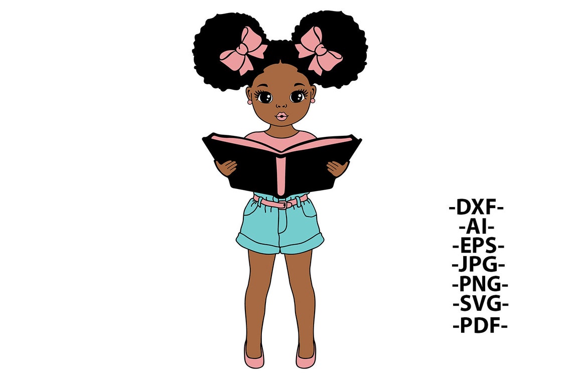 Afro Girl Reading Book Svg School Fashion Girl Learning | Etsy