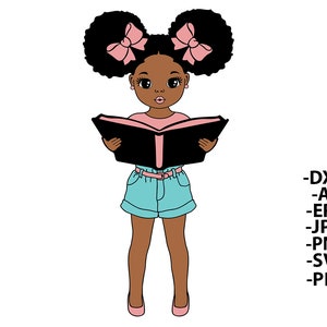 Afro Girl Reading Book Svg School Fashion Girl Learning | Etsy