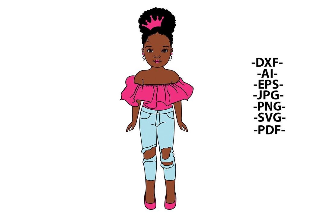 Afro Queen Svg, Pink Dress Girl Svg, Crown, Princess Svg, Cute Girl Svg ...