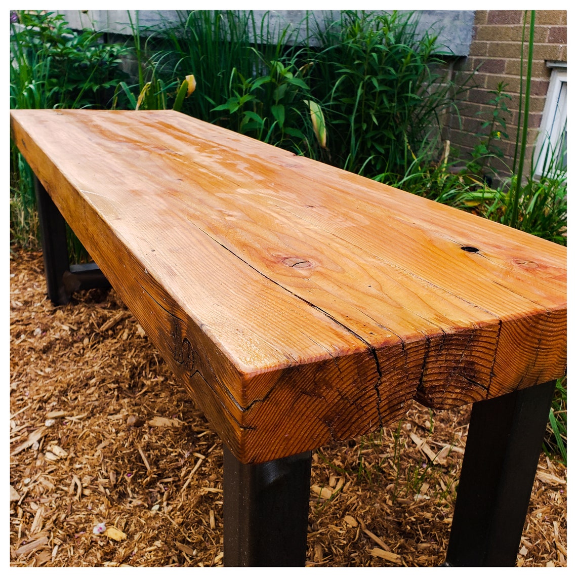 Outdoor Thick Wood Bench With H-style Metal Legs - Etsy