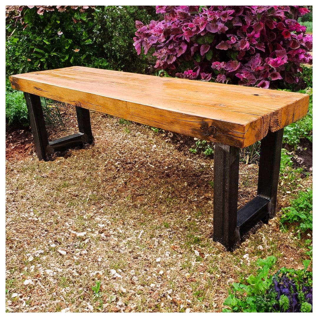 Outdoor Thick Wood Bench With H-style Metal Legs - Etsy
