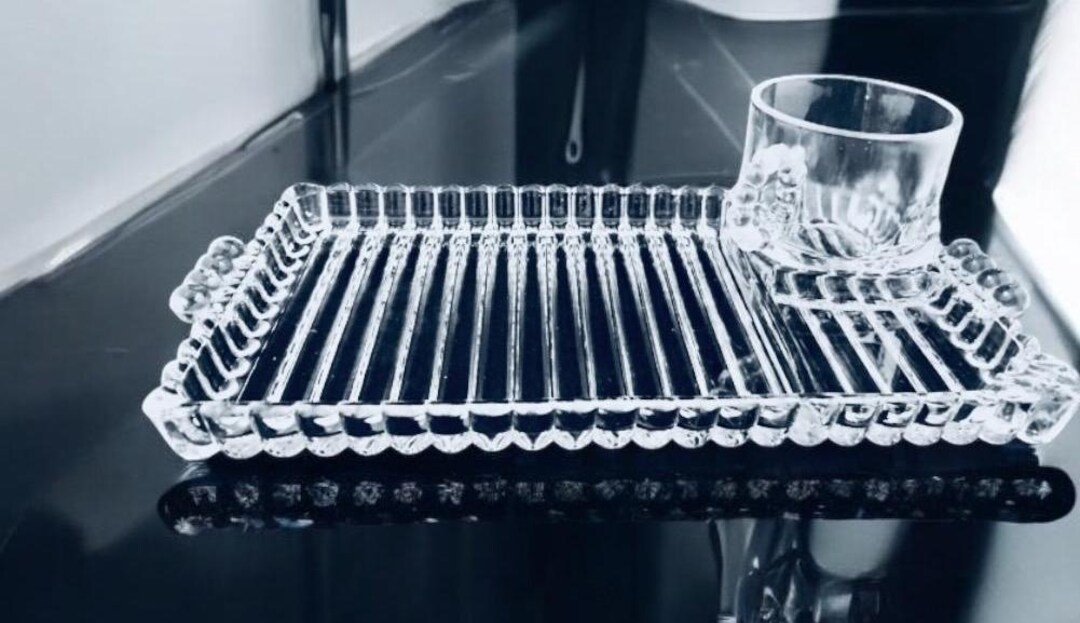 Orchard Crystal Snack Plates Service for 4 by Hazel Atlas Glass Mid ...