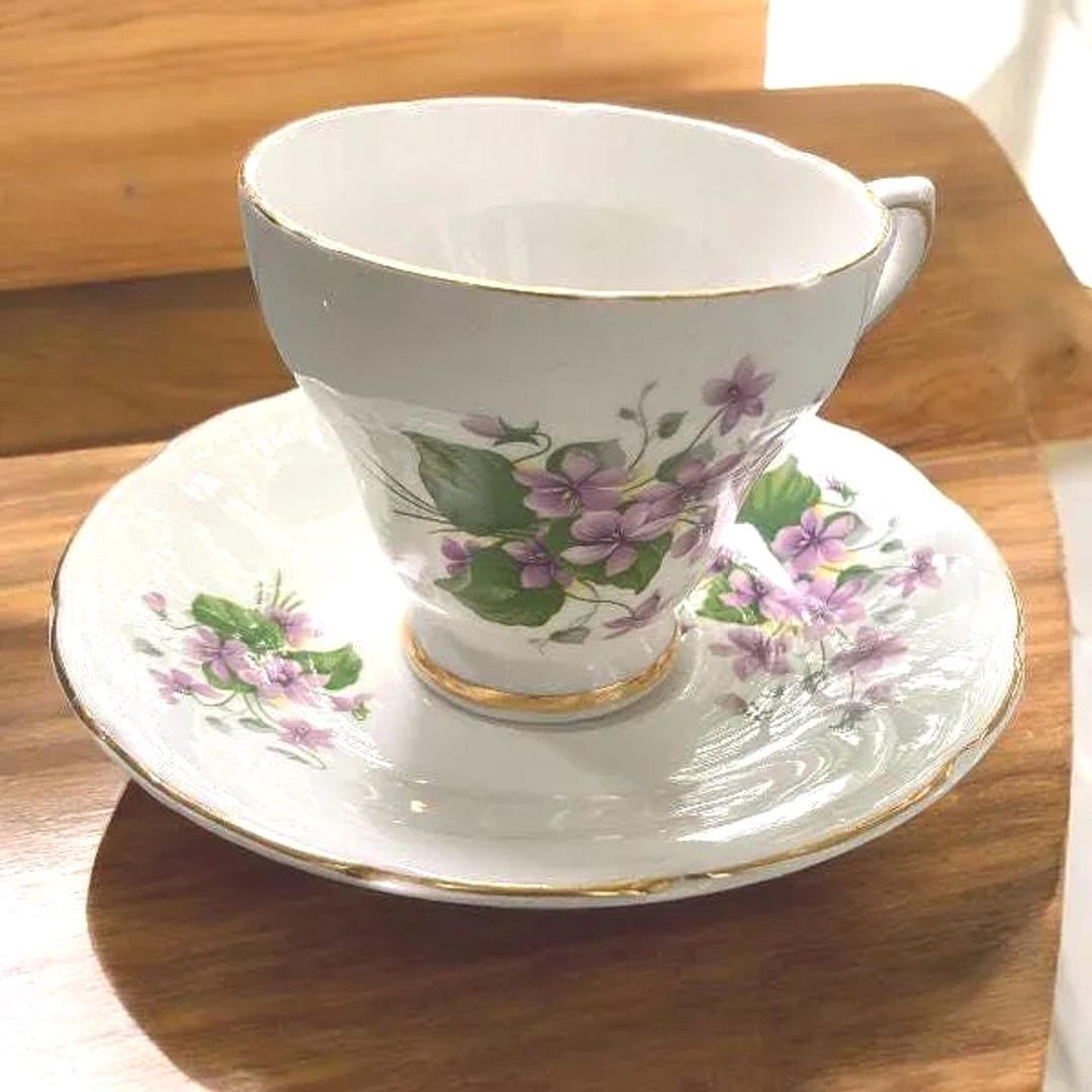 Royal Sutherland Fine Bone China Teacup, Floral Pattern of Purple ...